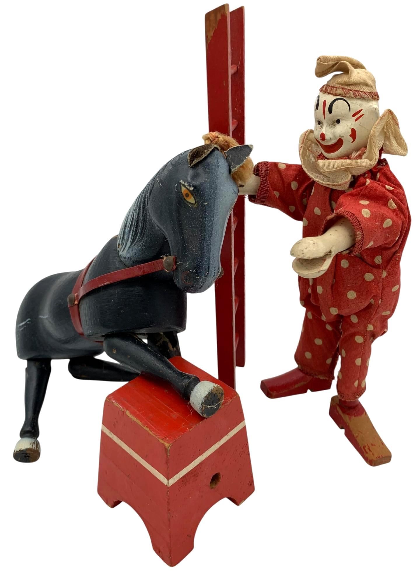 4 Early Humpty Dumpty Toys Clown, Black Horse, Ladder And Trick Stool ...