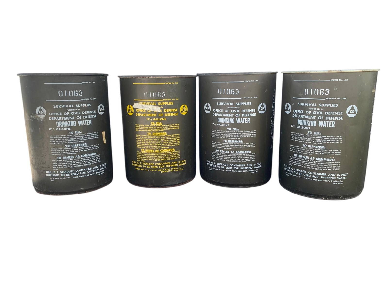 4 Department Of Defense Us Military Green Metal Drinking Water Survival ...