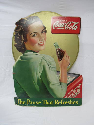 1940 The Pause That Refreshes Coke Cutout Sign