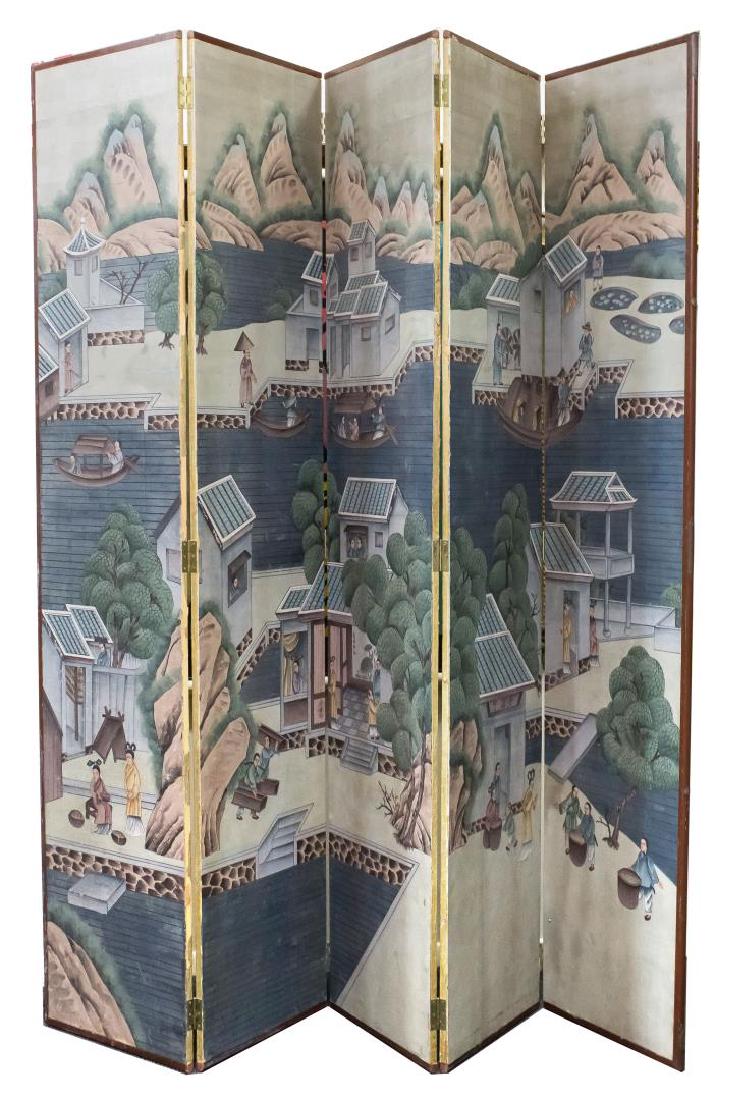 Chinese Paper on Panel Folding Screen, 5-Panel