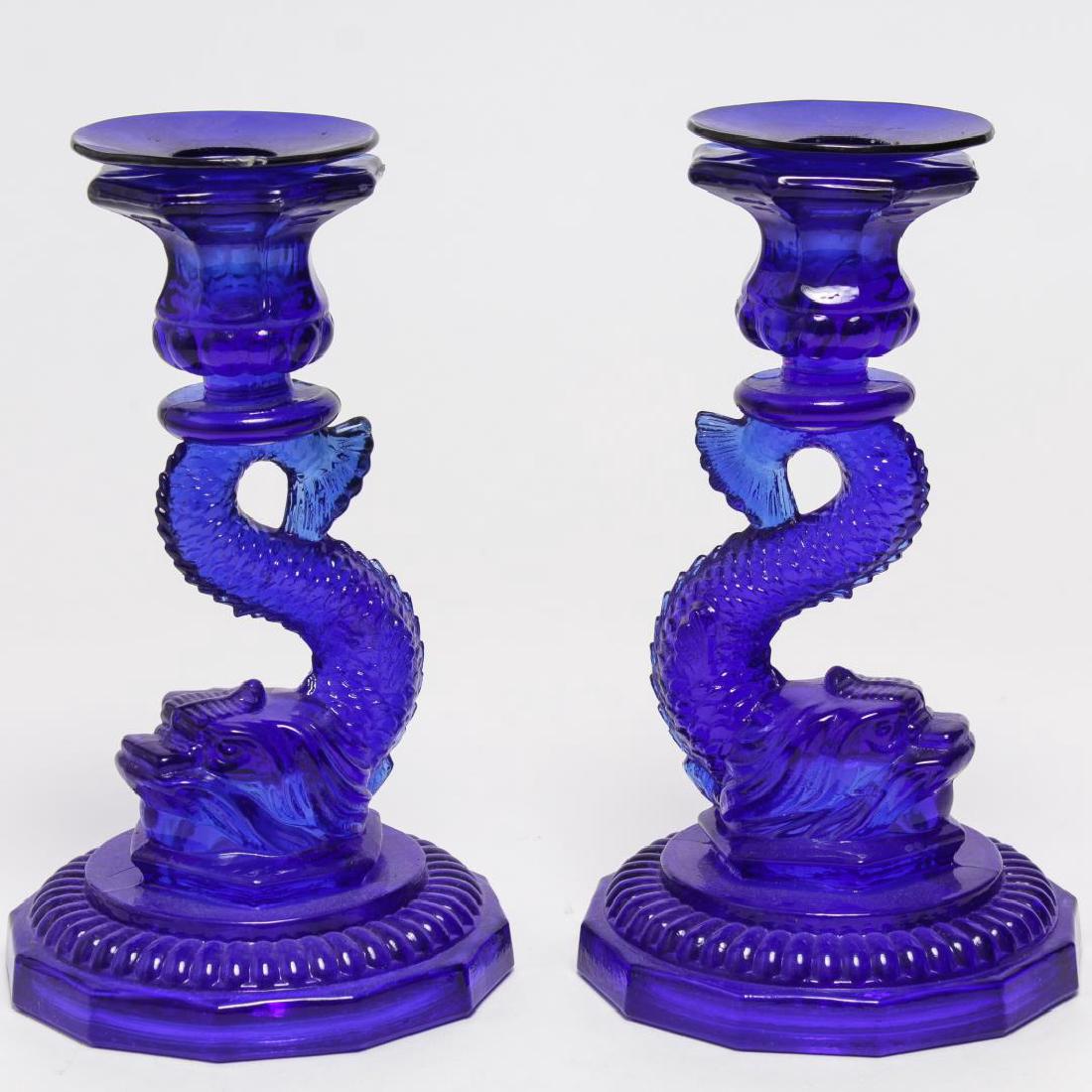 Vintage Moser Glass Candlesticks, Cobalt Blue