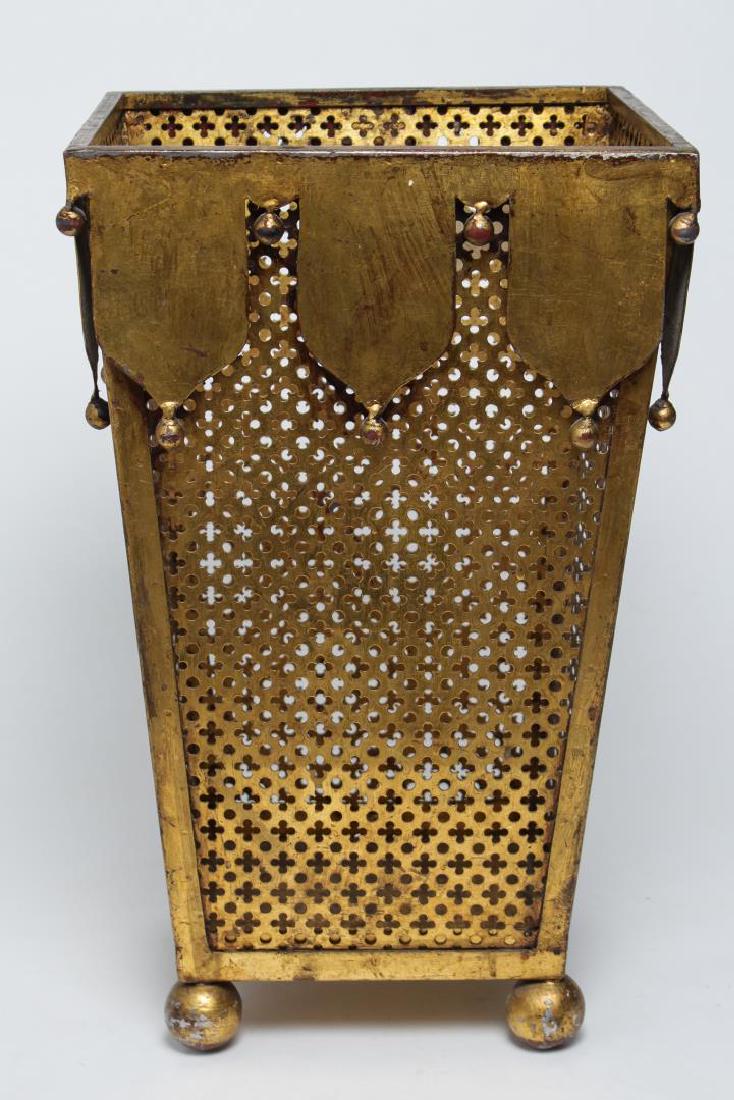 Hollywood Regency Waste Basket, Italian Gilt Metal