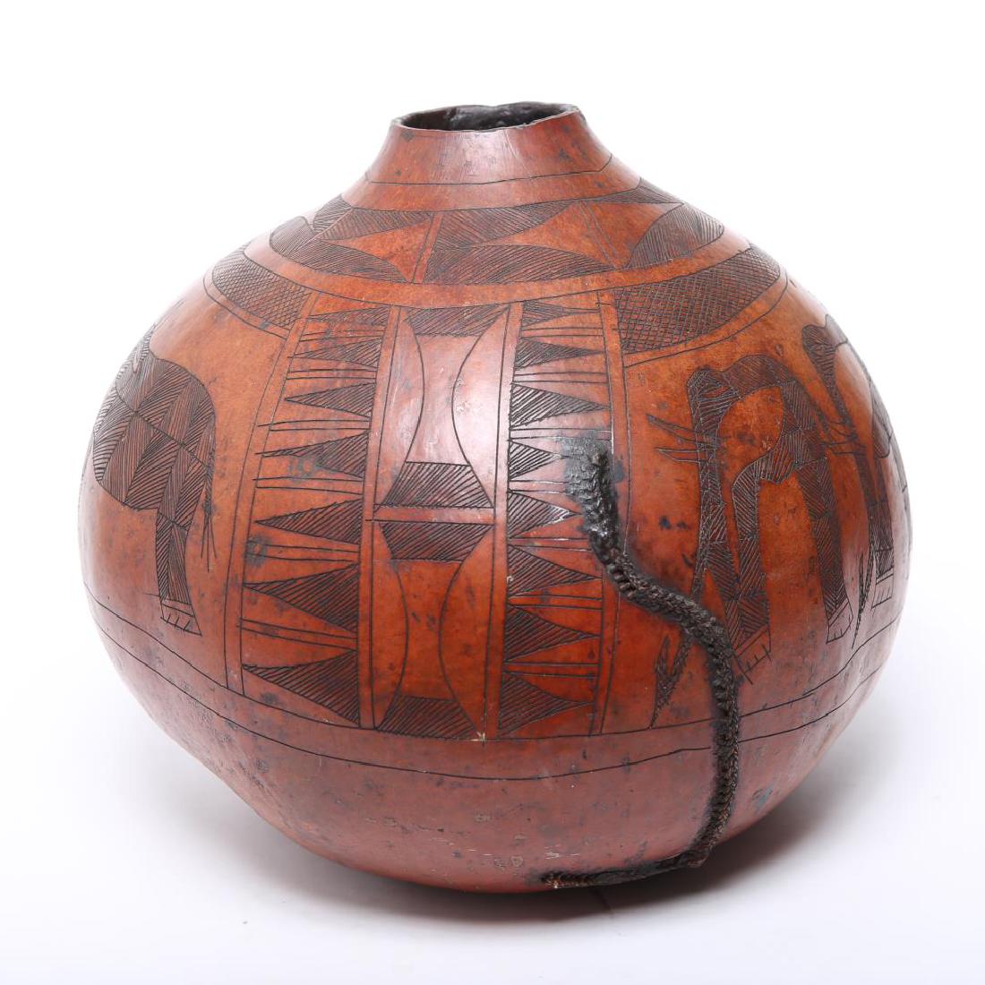 African Kenyan Etched Calabash Gourd, Large