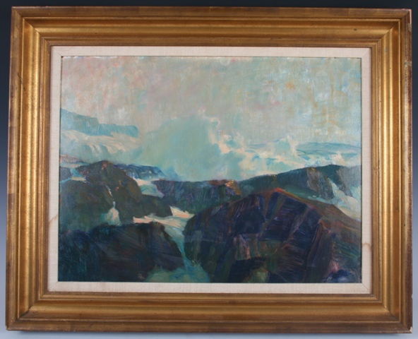 2495: Frank Handlen Main Coast Oil on Board c1940s