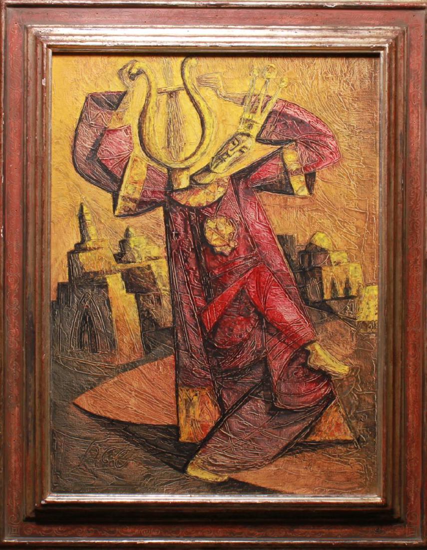 Judaica Yossi Stern King David w Lyre Oil Canvas