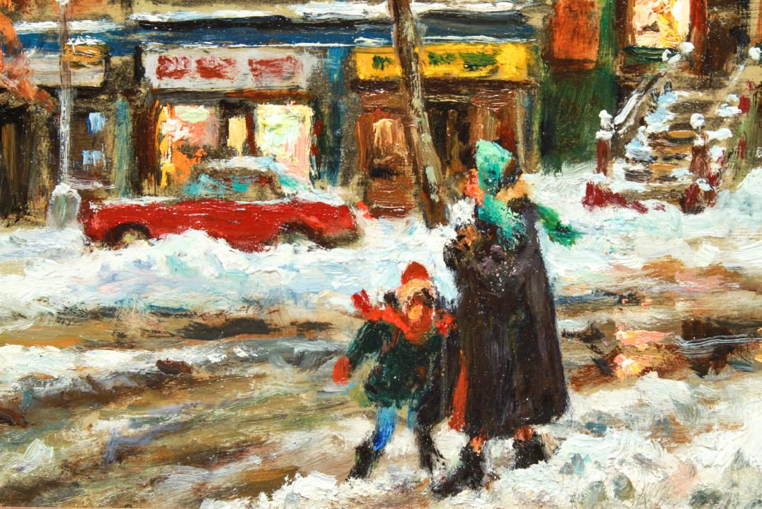 Isaac Holtz "Winter, New York" Oil on Board 1982