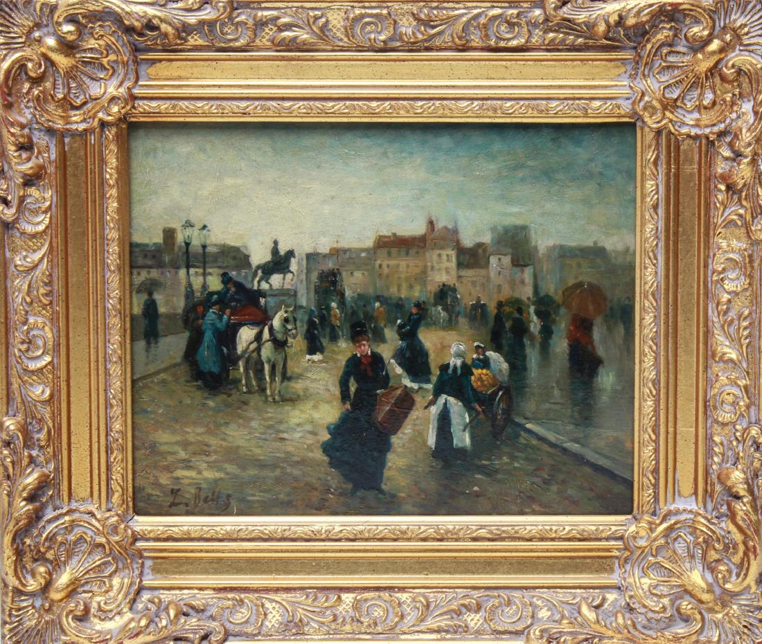 Louis Betts Rainy Street Scene Oil on Board