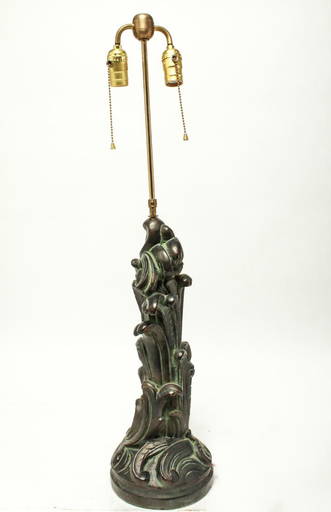 Hollywood Regency Cast Patinated Scrollwork Lamp