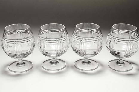 Set Of 12 Ralph Lauren Glen Plaid Wine Glasses, Acid Marked, 8 1/4" H.