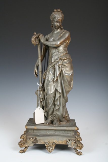Victorian Spelter Statue Of Woman With Harp