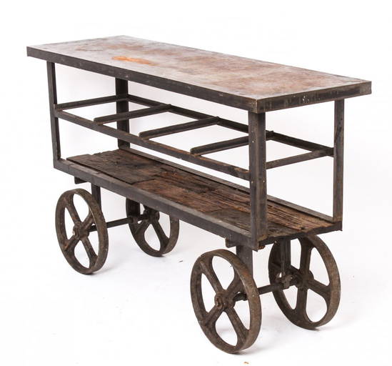 Industrial Metal Console Cart On Large Wheels