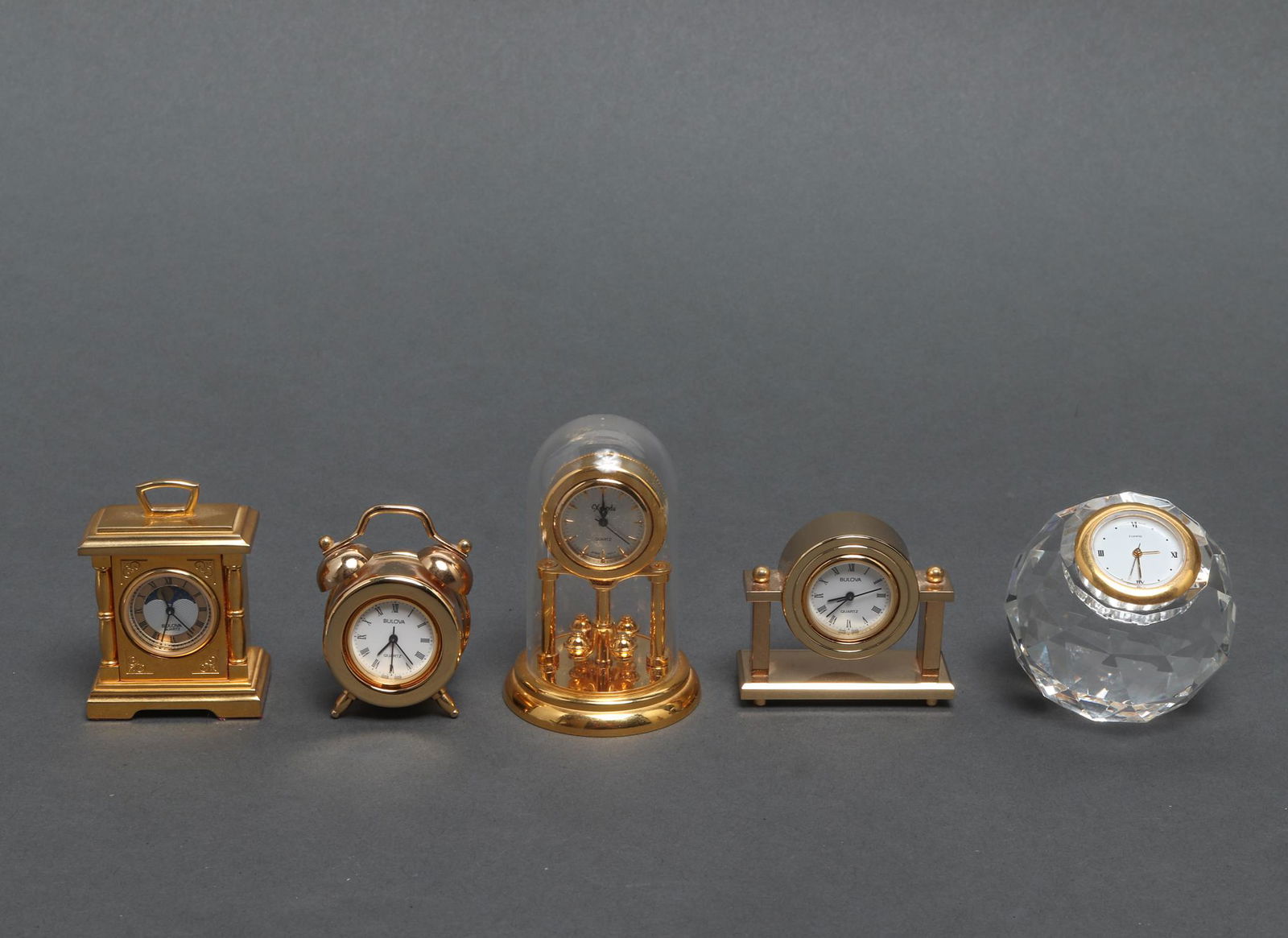 Miniature Desk Clocks Incl. Bulova, Group Of 5