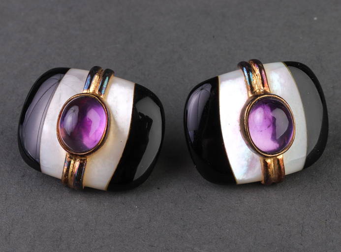 Kylo Silver, Onyx, Mop & Amethyst Earrings