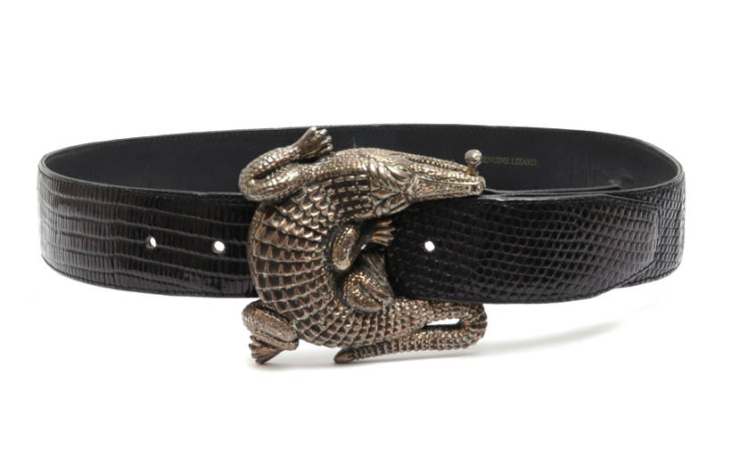 Kieselstein Cord Sterling Silver Gator Buckle Belt