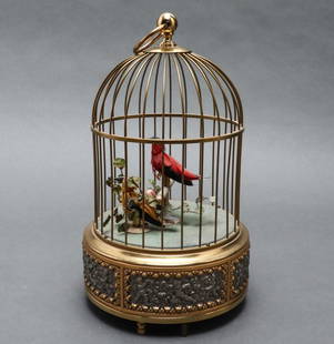 German Wind Up Automation Chirping Bird Cage