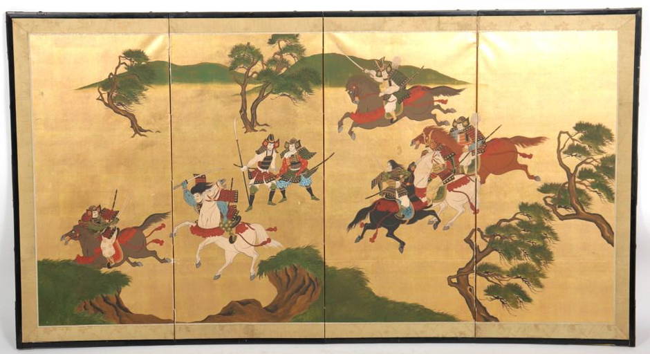 Japanese "samurai Battle Scene" Folding Screen