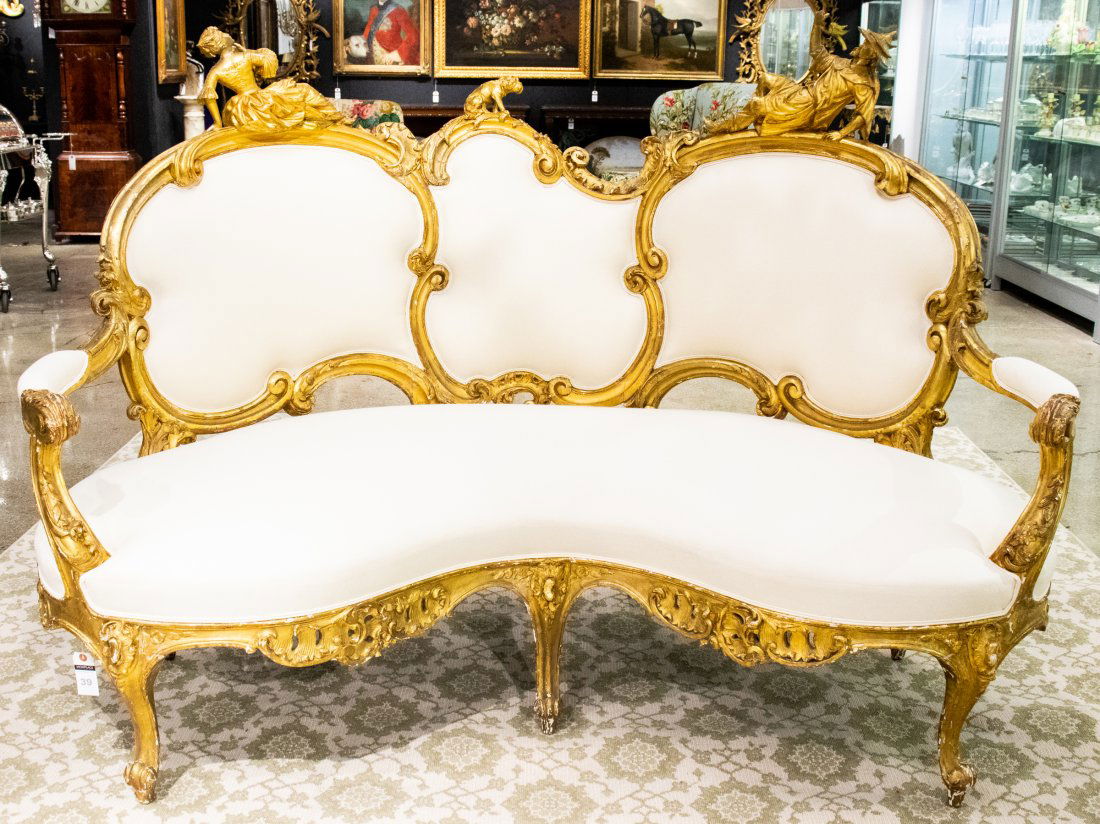 Chinoiserie French Rococo Revival Settee / Canape