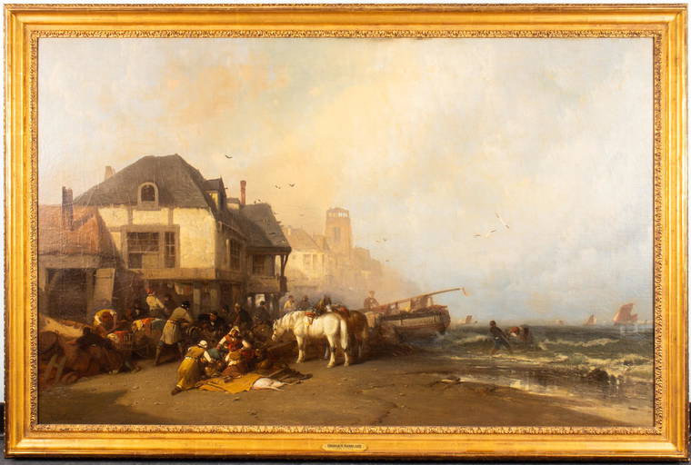 G.w. Nicholson Shoreside Village Large Antique Oil