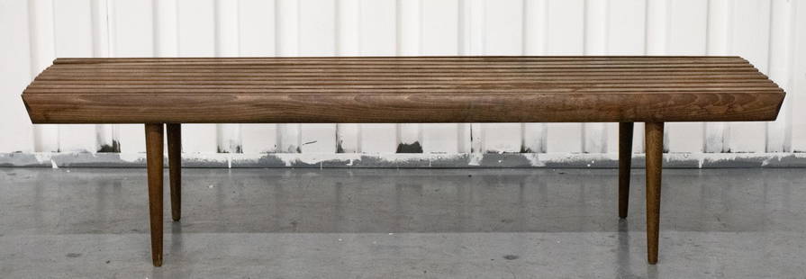 Mid Century Modern George Nelson Style Ebonized Base Slatted Blonde ...