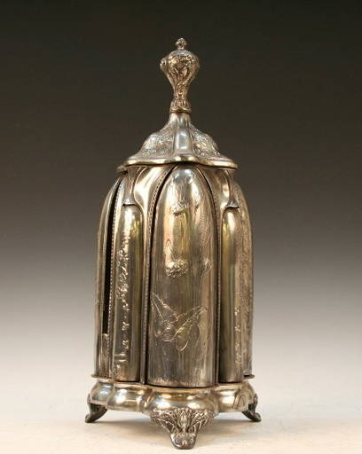 Pewter Caddy With Crystal Bottles And Glasses