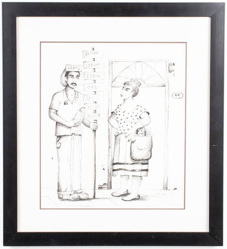 Jose Chiu "loteria Nacional" Cuban Ink Drawing