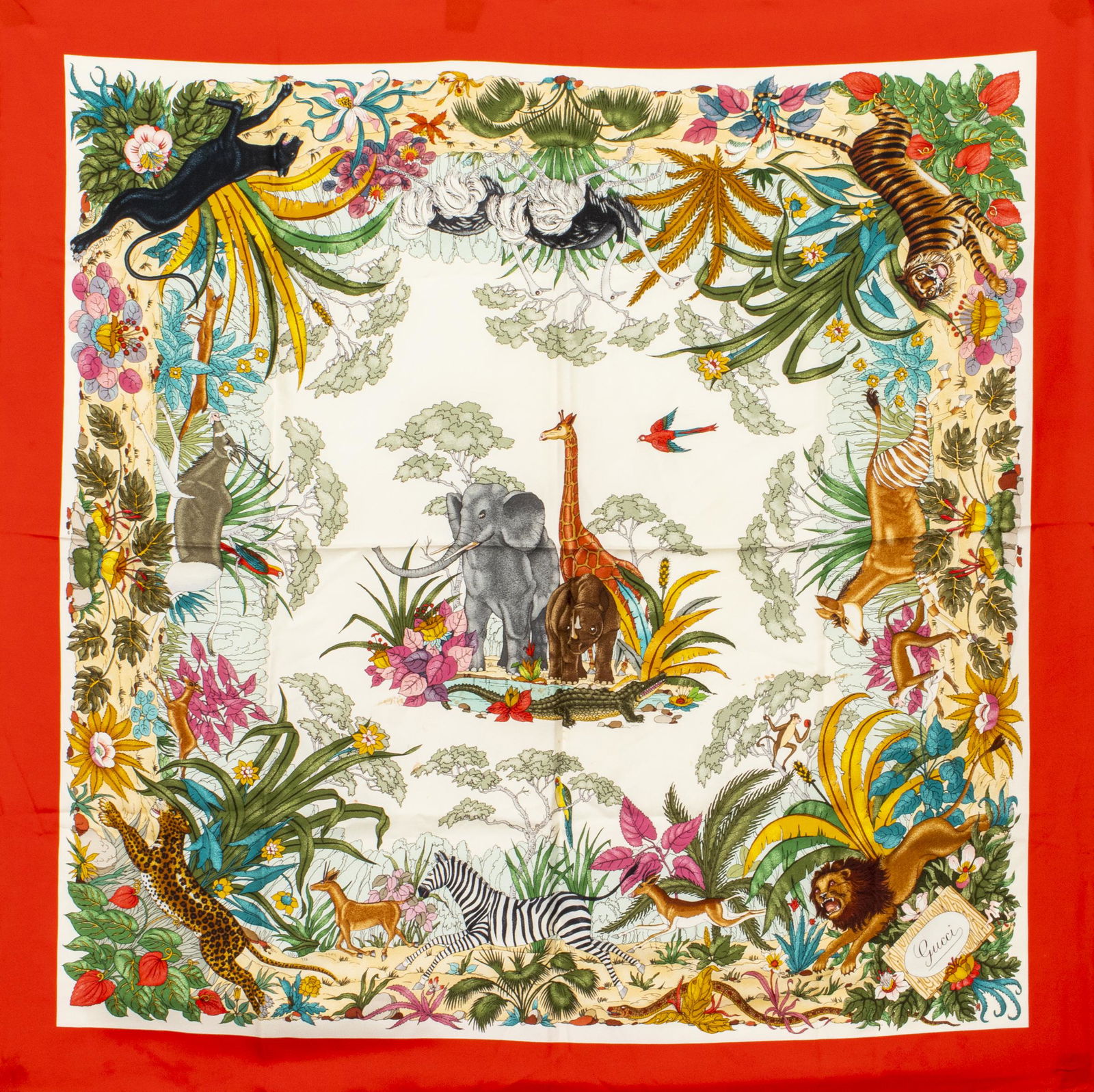 Gucci "african Safari" Silk Scarf