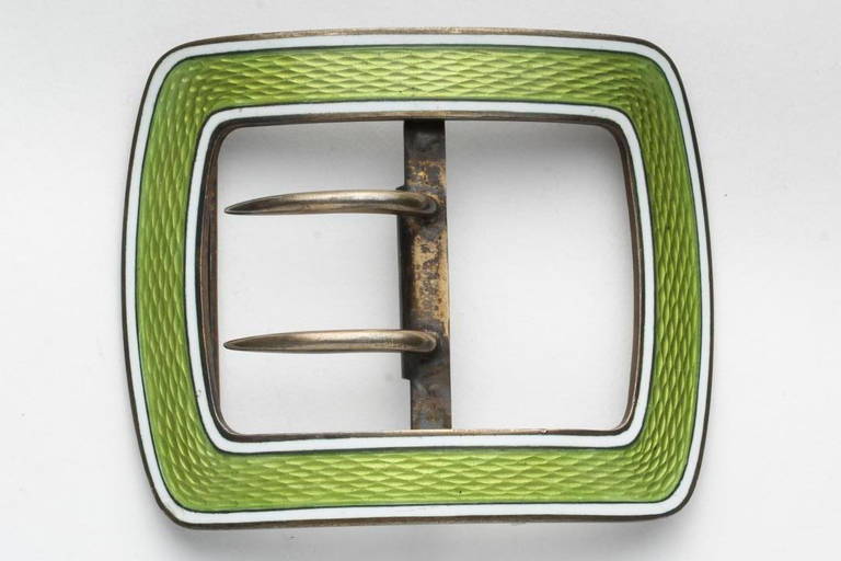 Silver & Guilloche Enamel Belt Buckle, Antique