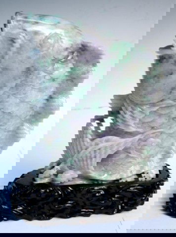 Chinese Tri-Colored Jadeite Carved Koi Fish Sculpture