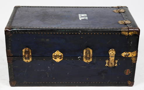 Antique Leatheroid Travel Steamer Trunk
