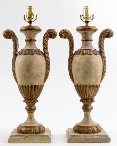 Italian Rococo Style Painted Table Lamps, Pair