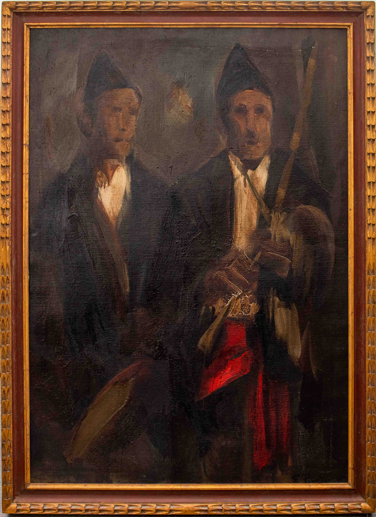 Emilio Prieto Rodriguez Oil On Canvas Dos Musicos