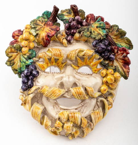 Italian Majolica Glazed Ceramic Bacchus Mask