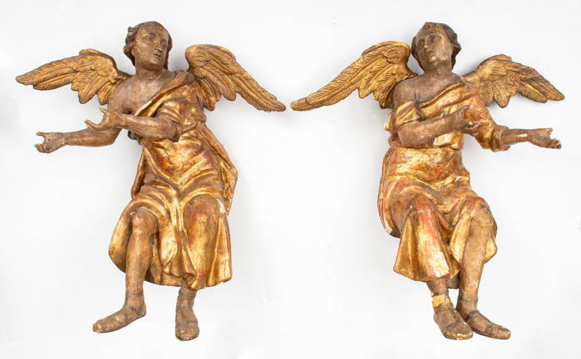 Baroque Carved Wood Angel Sculptures, Pr (#0042) on Oct 23, 2022 ...
