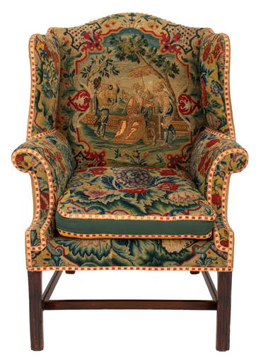 George Iii Needlepoint Upholstered Wing Chair