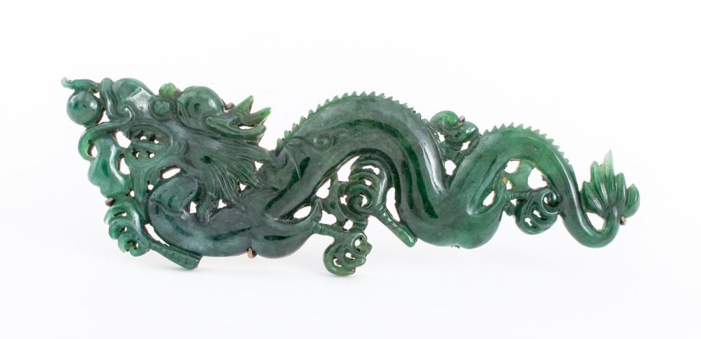 Antique Chinese Carved Jade Dragon Brooch Auction