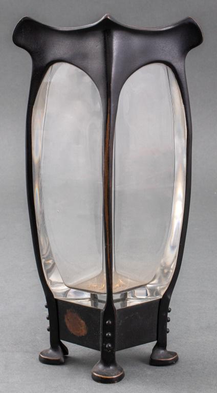 Austrian Secession Blackened Metal & Glass Vase Auction
