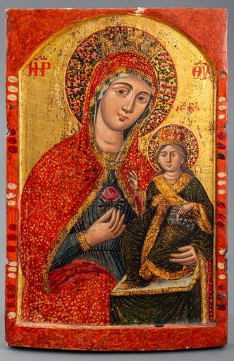 Greek Icon Mother & Child Of The Unfading Rose 18c