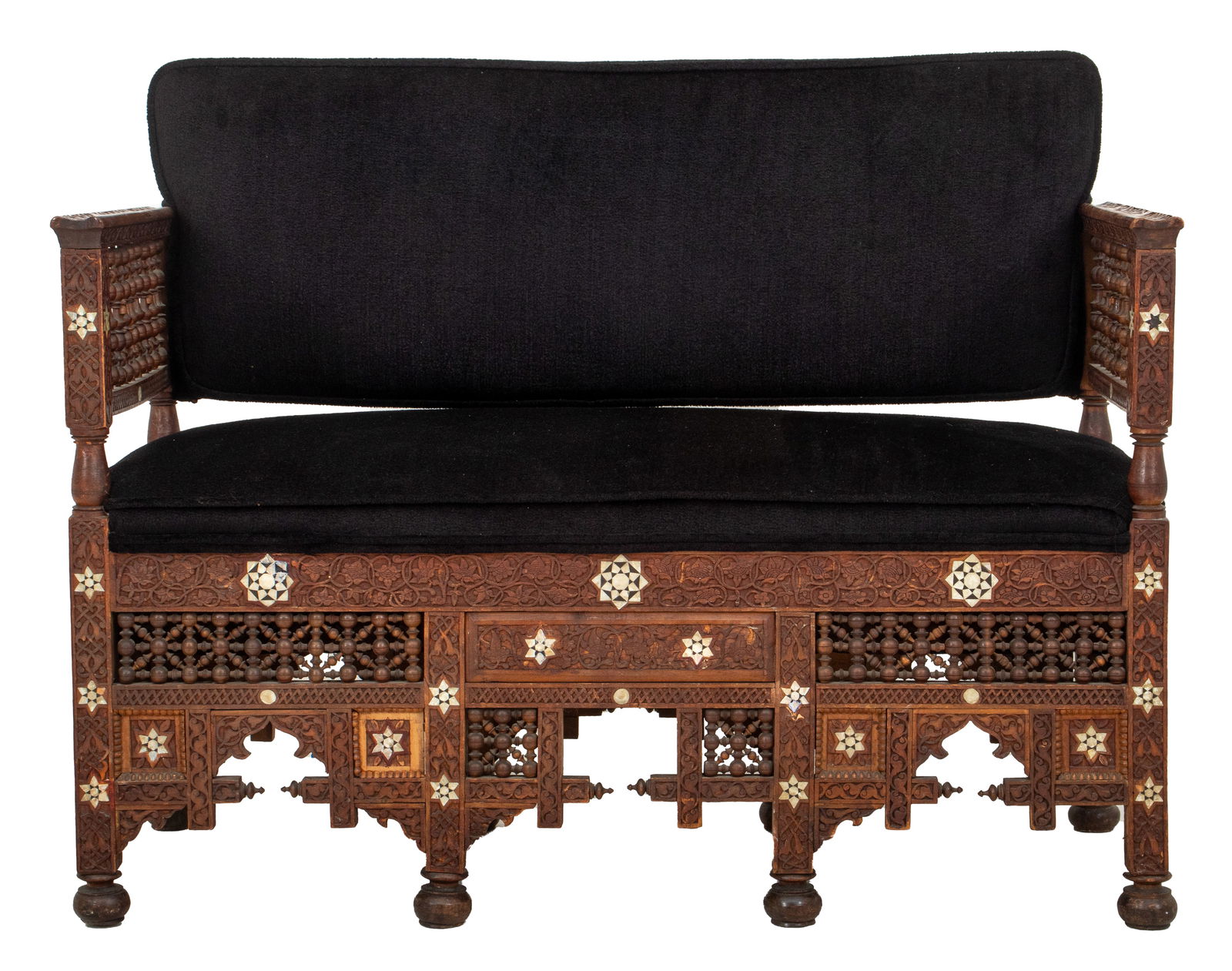 Middle Eastern Fretwork Upholstered Settee, 20th C Auction