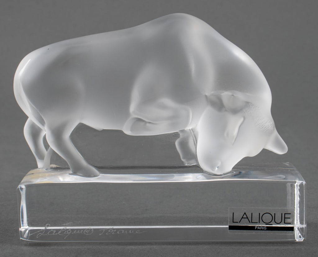 Lalique "bull" Crystal Paperweight Sculpture Auction