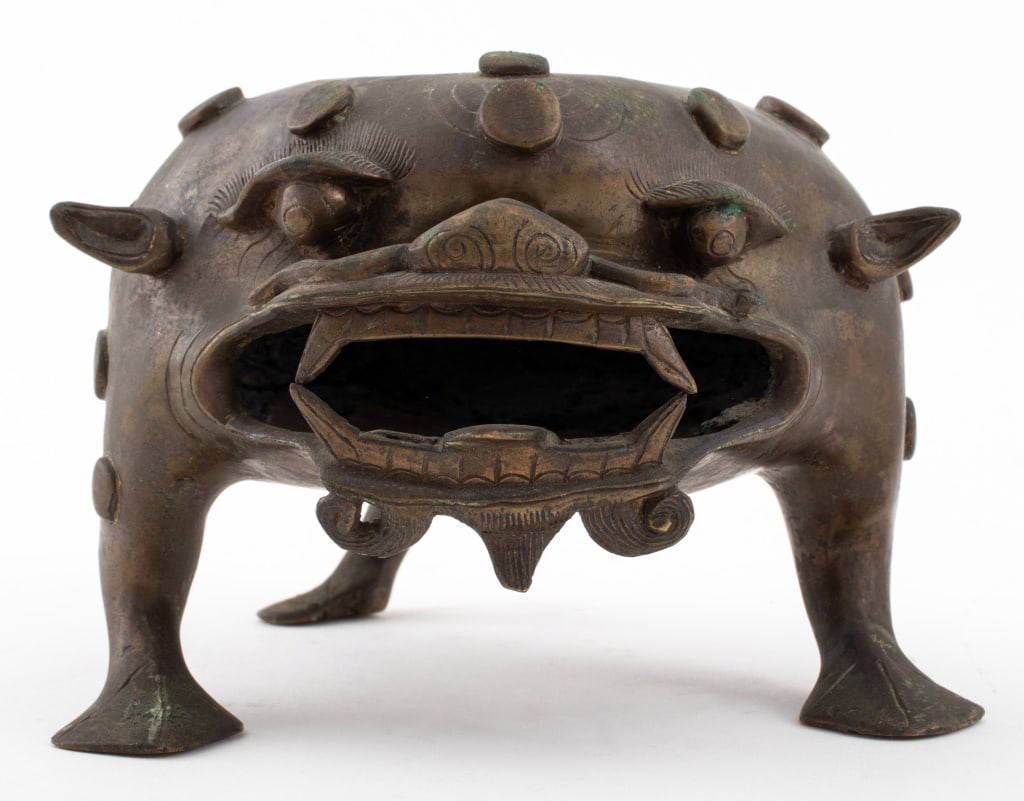 Antique Chinese Money Toad Jin Chan Bronze Censer Auction