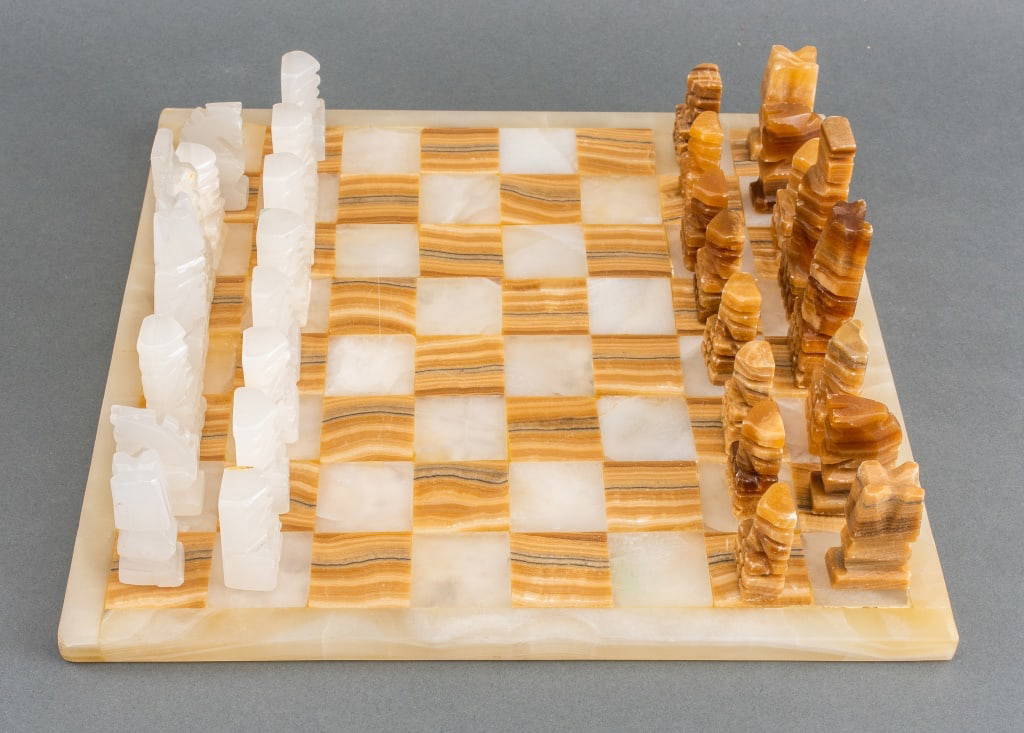 Quartz & Banded Onyx Stone Chess Set Auction