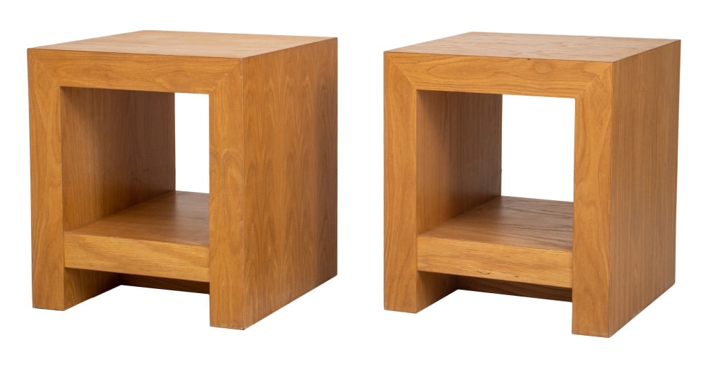 Modern Wood Cube End Tables, Pair Auction