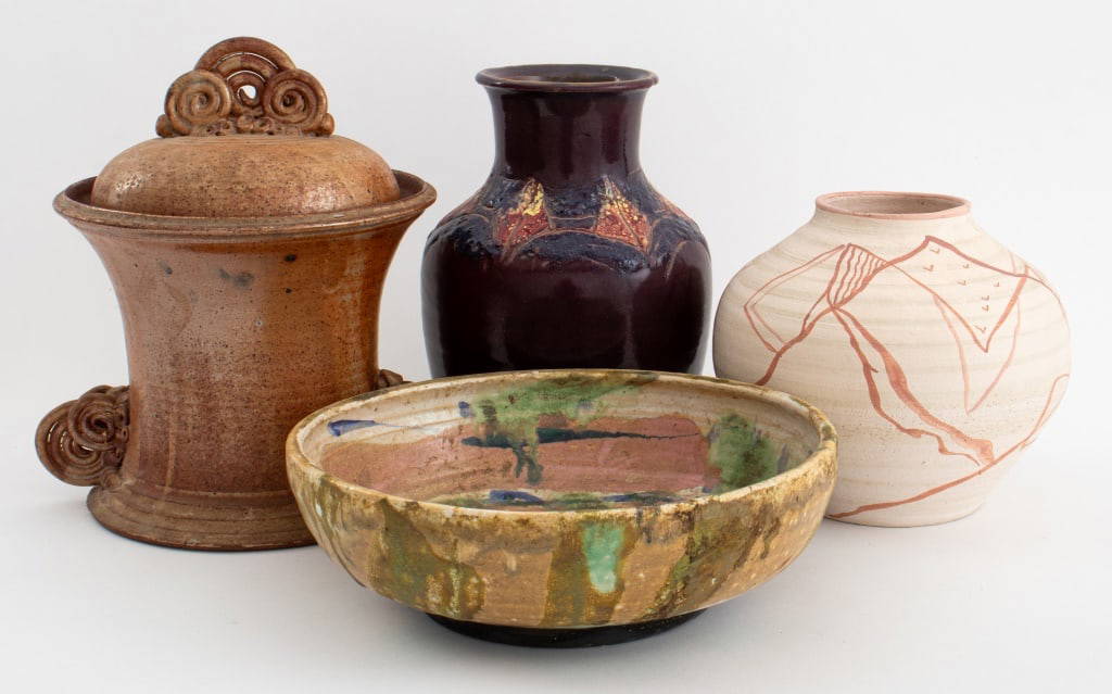 Ka Kwong Hui Art Pottery Vessels, Vases, & Bowl, 5 Auction