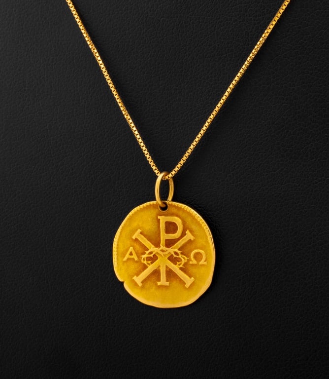 18k Yellow Gold Chi Rho Pendant Necklace Auction