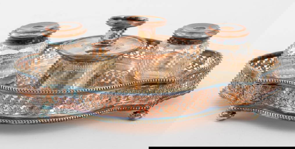 English Silver Plate Inkwell, 19th Century