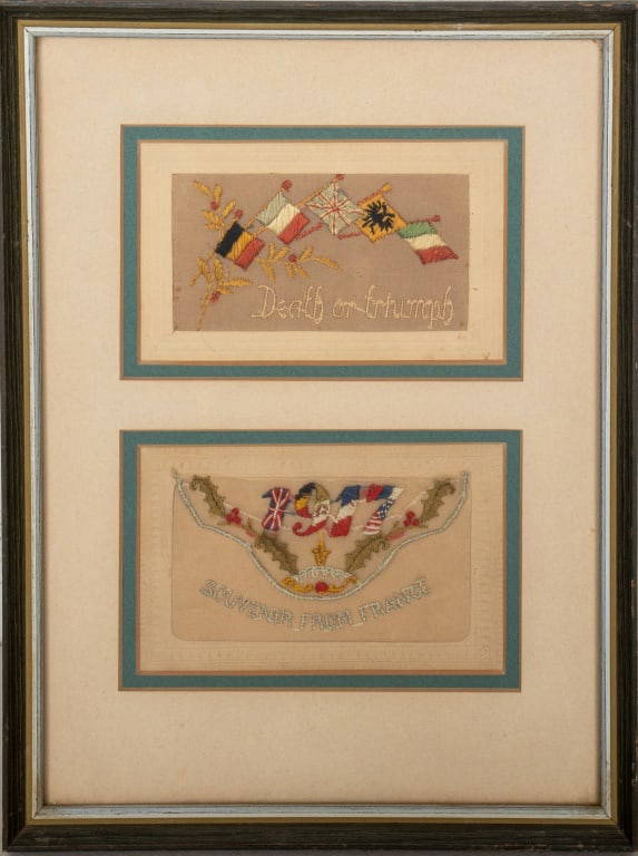Wwi Era Silk Embroidered Postcards, 2 Auction