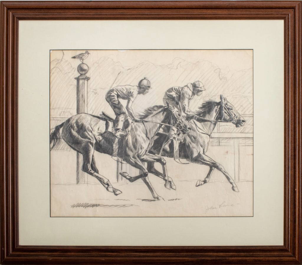 John Leone Two Jockeys Graphite On Paper Auction