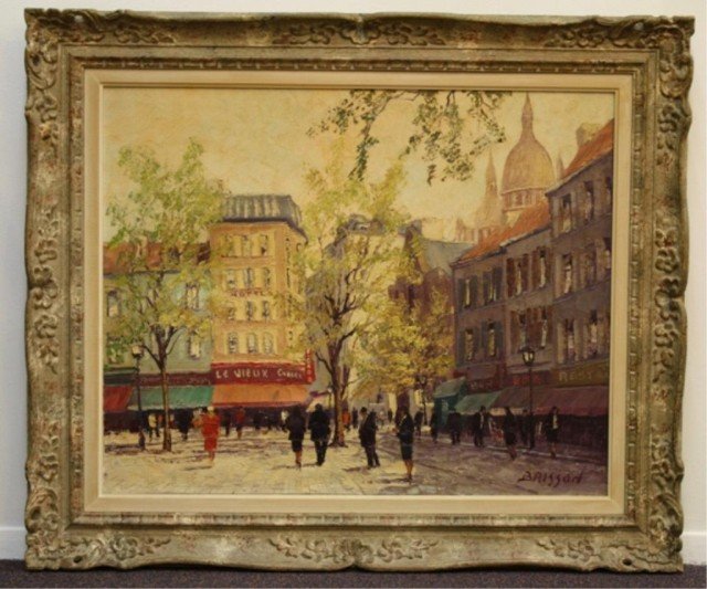 124: French Maurice Brisson Paris Street Scene Ptg 1958