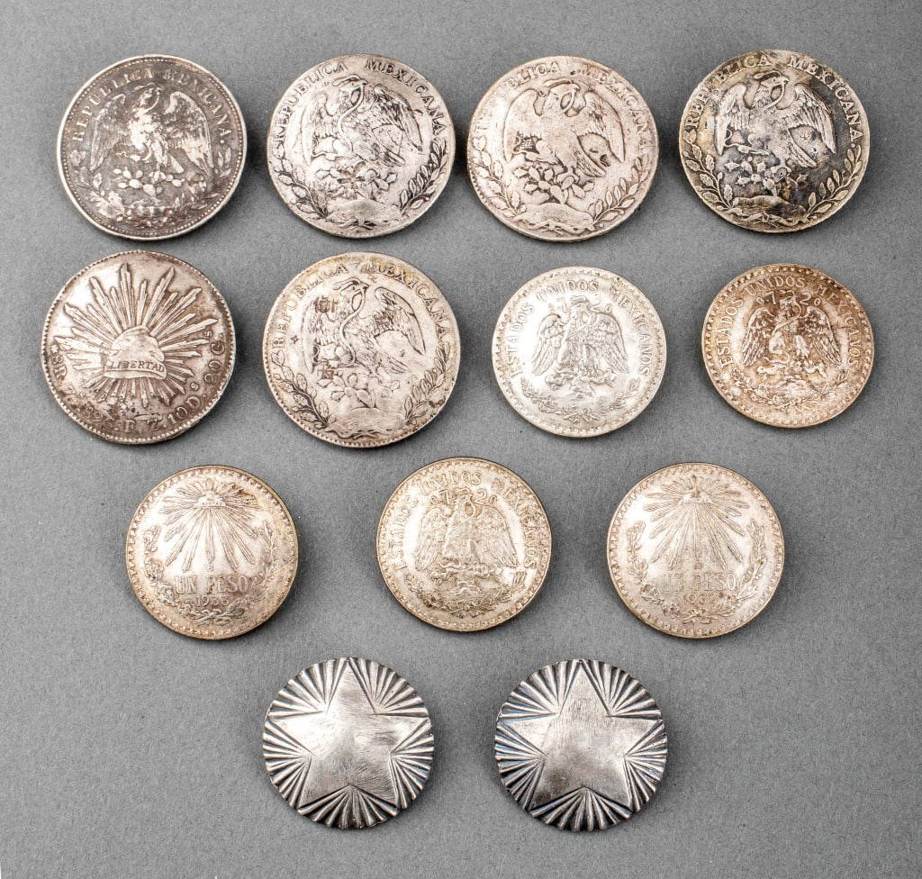 Early Mexican Silver Coin Mounted Brooches, 13 Auction