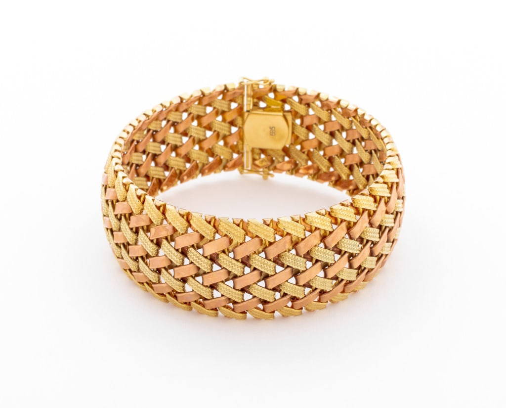 14k Yellow Gold & Rose Gold Woven Mesh Bracelet Auction